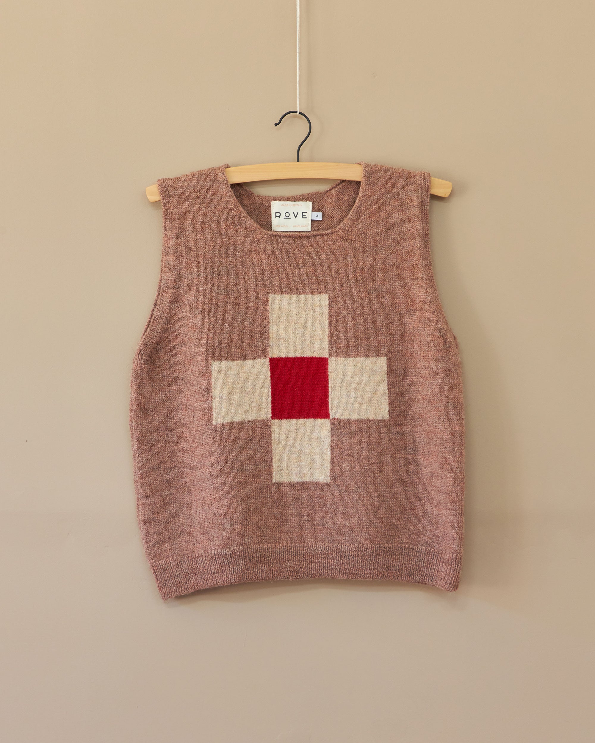 Womens Boxy Wool Vest Red Graphic Cross – ROVE Knitwear