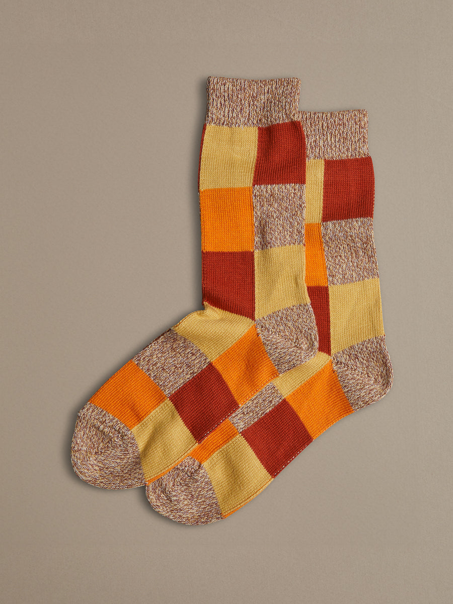 Unisex Unisex Orange Red Organic Cotton Chequerboard Socks – Rove Knitwear